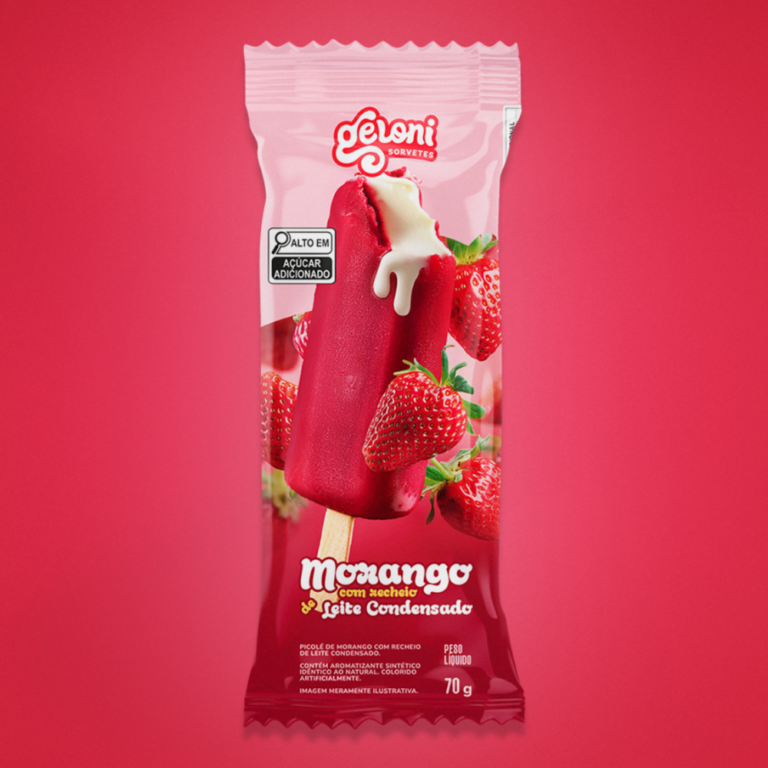Picolé Morango C/Recheio de Leite Condensado - Geloni Sorvetes